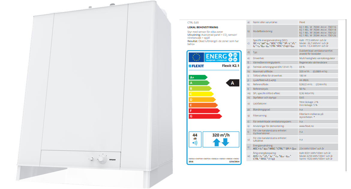 Flexit K2 .1 RER vit Högeranslutnig /Lämplig till utbyte av ACF/ 100 ...