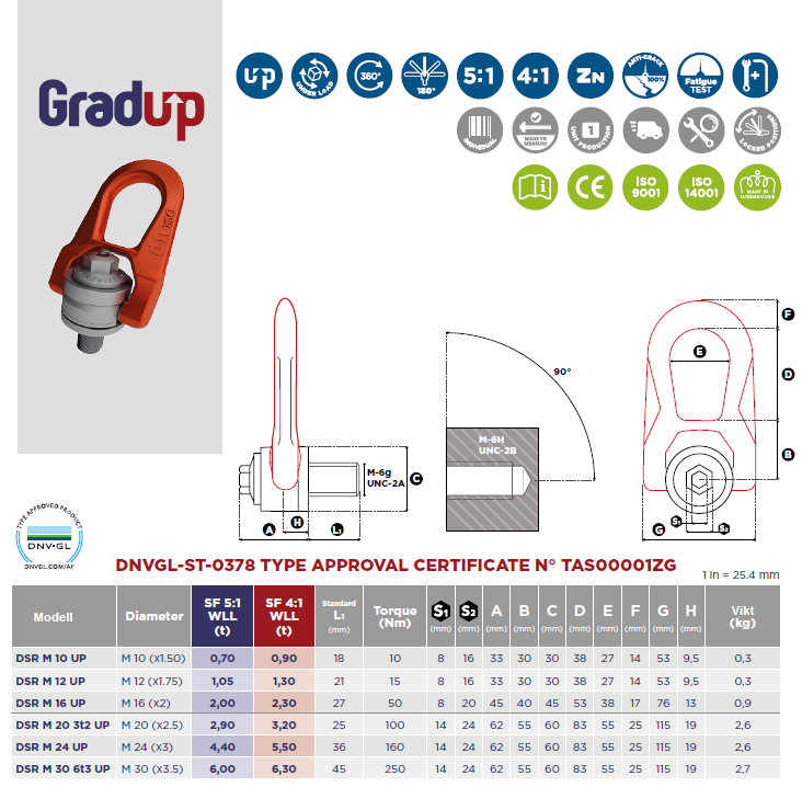 Lyftögla Codipro DSR M10 UP/ Maxlast: 0,9 ton i 90° lyftvinkel ...