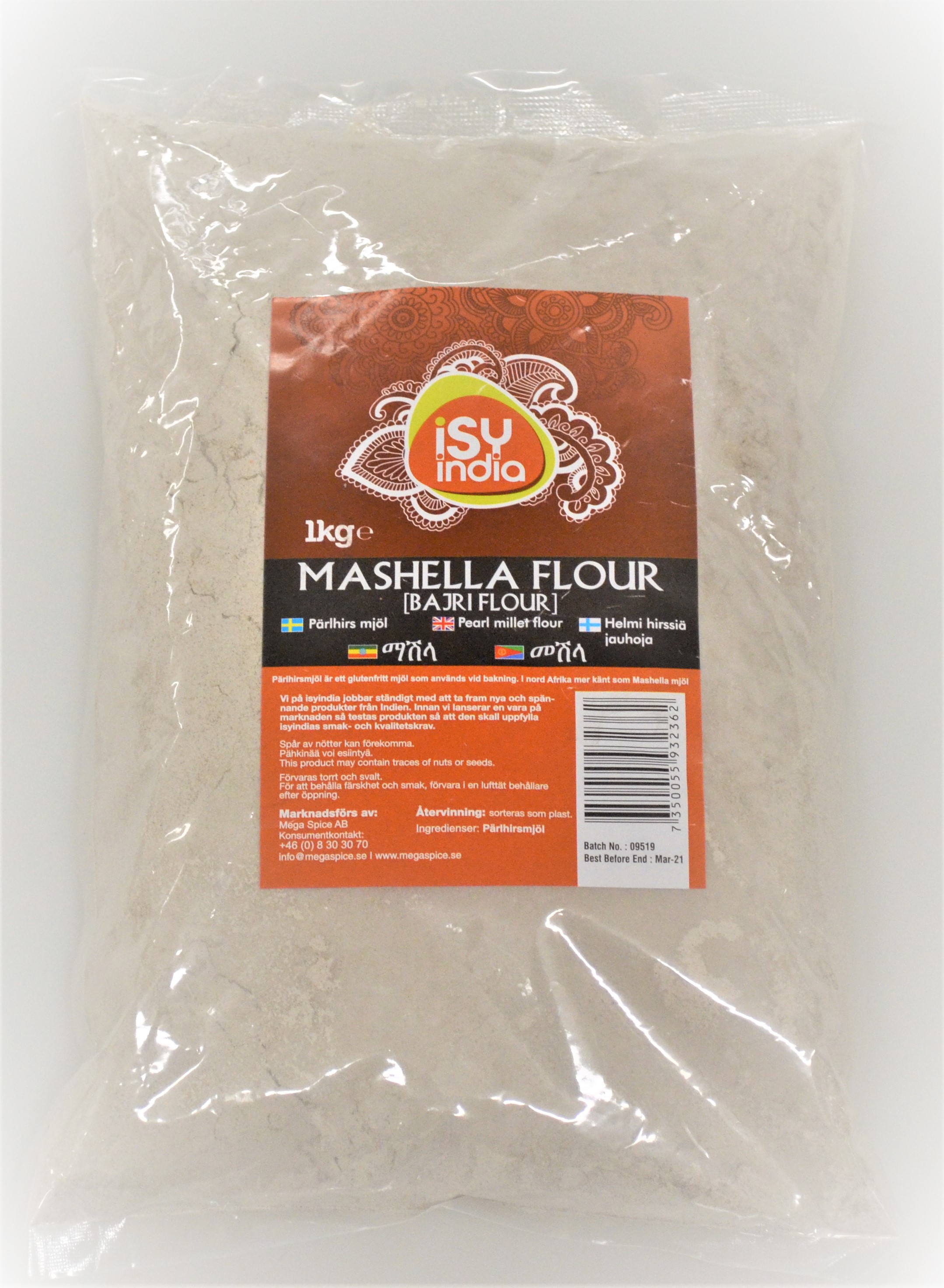 ISY India Mashella Flour (Pärlhirs Mjöl) 1kg - Taj Mahal Livs