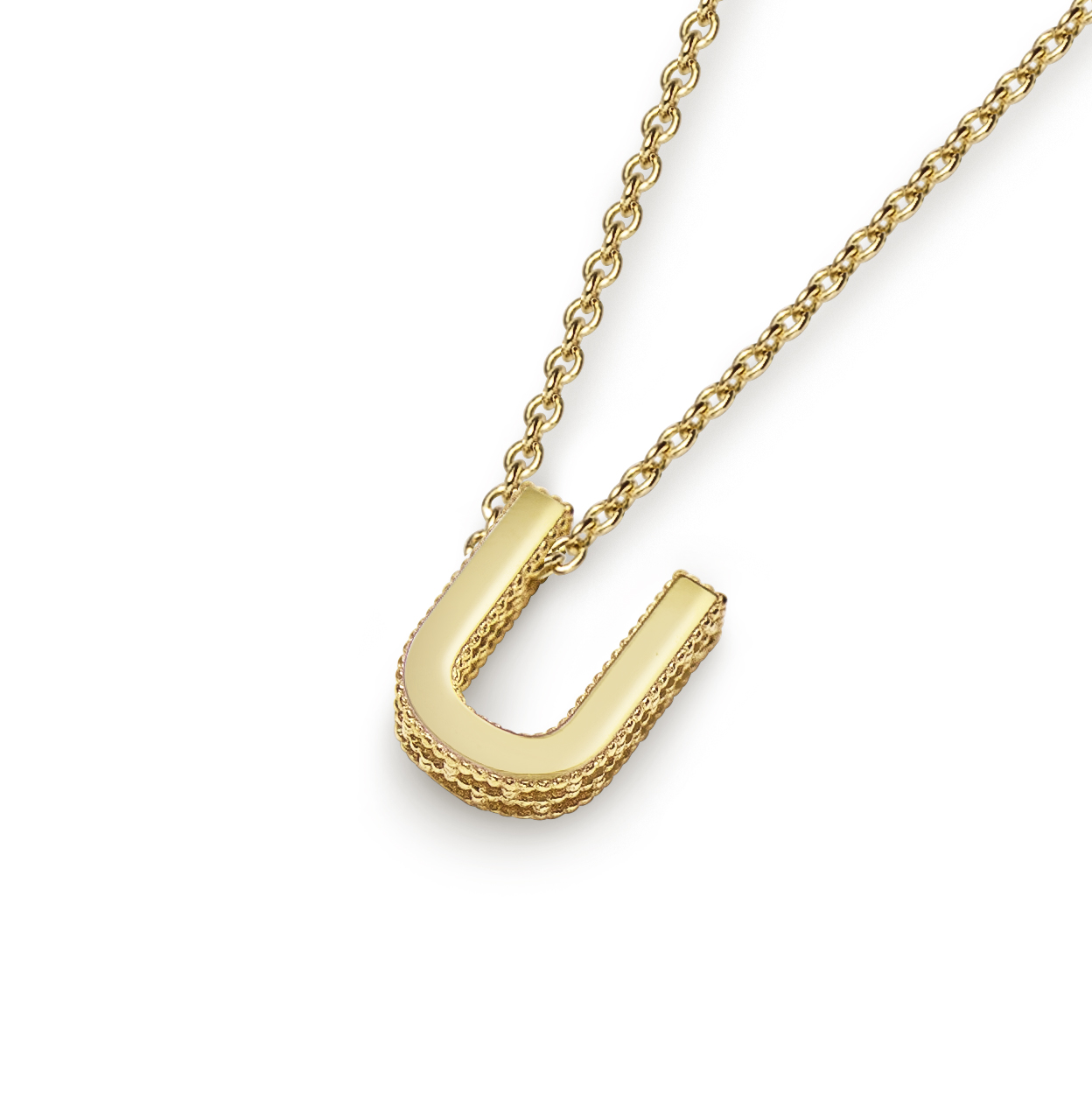 Bokstavshalsband Guld 18k U hålmönst sida - Bohlins Guld