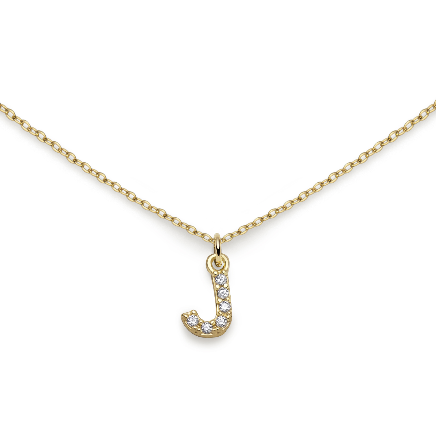 Bokstavshalsband förgyllt silver med cz J - Bohlins Guld