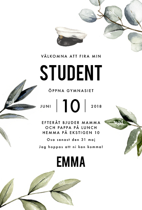 Studentkort bladligt - Anna Göran Design