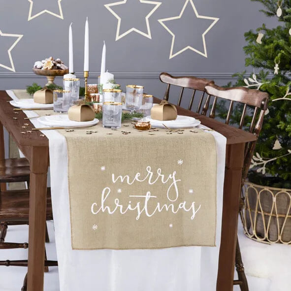 Duk - Jute löpare "Merry Christmas" - PartyDekor