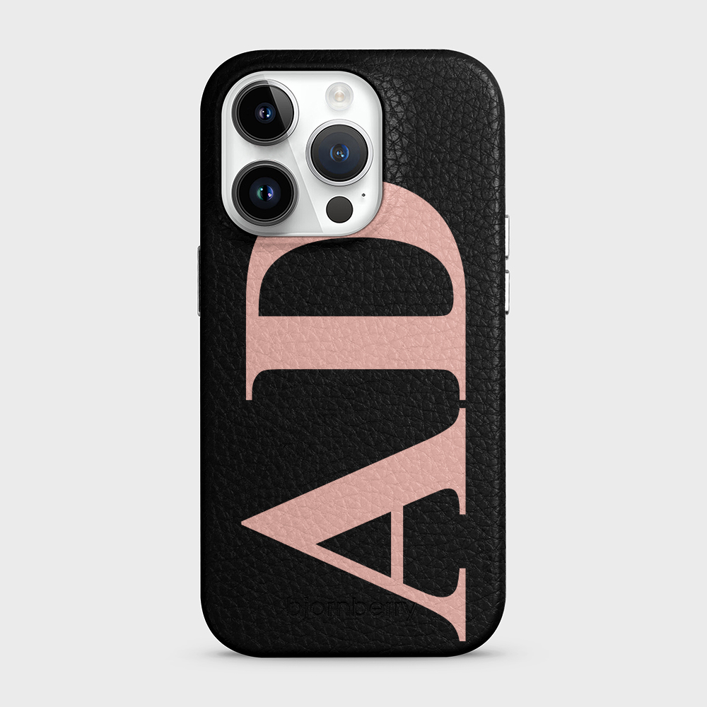 iPhone 15 Pro Personalised Leather Case - Large Initials - BJORNBERRY