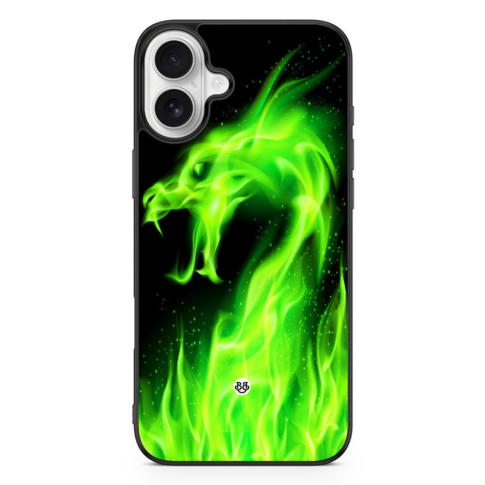 iPhone 16 Plus Case - Green Flames Dragon - BJORNBERRY