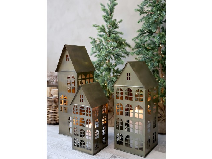 Hus Lykta - Plåthus - Ljushus - Antik Mässing - 45,5x20,5x19 cm ...