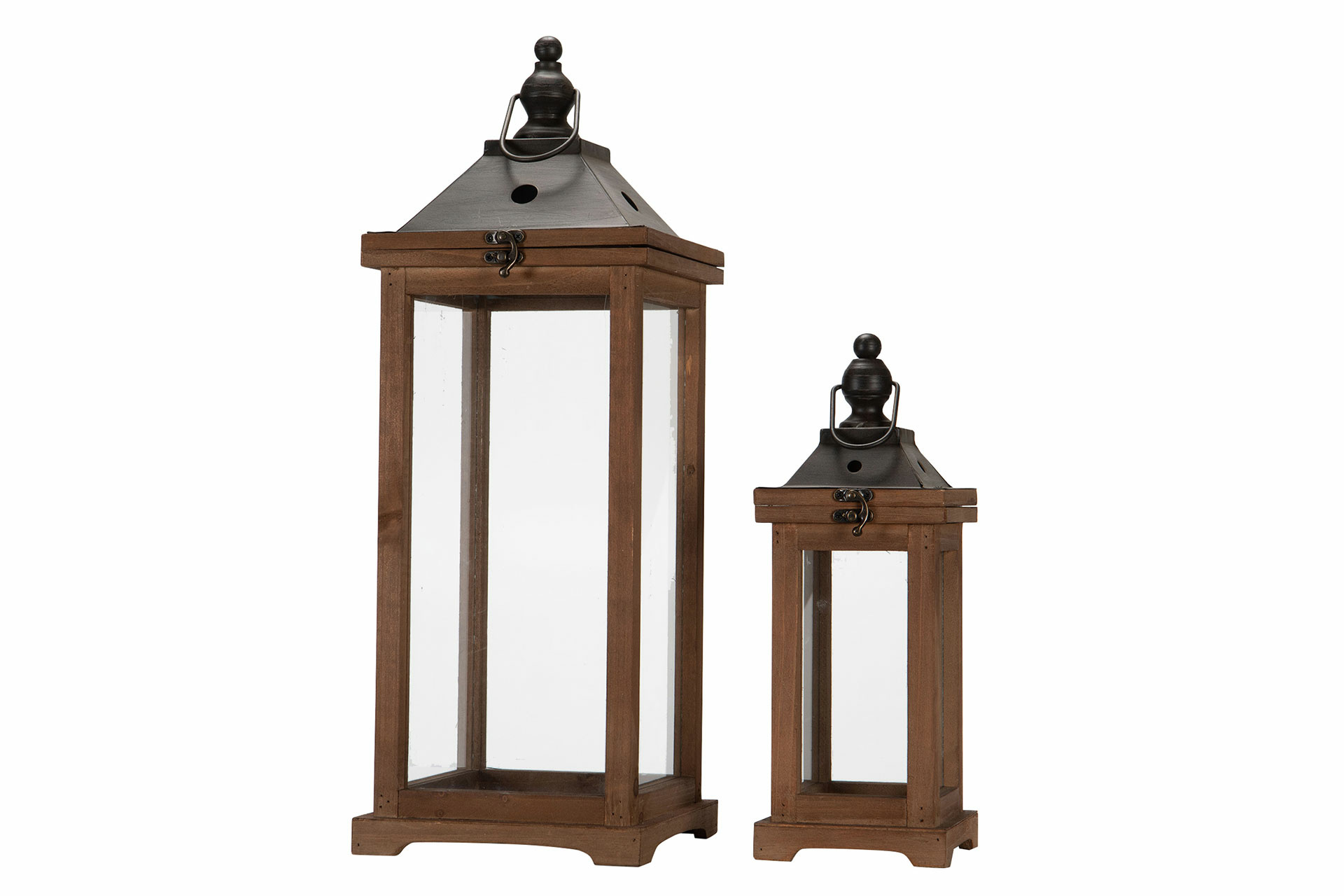 Lykta - Ljuslykta - 2-pack - Metall/Glas/Trä - VitVitareVitast