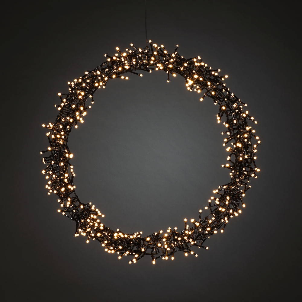 Krans med belysning - Svart - 50x50 cm - Led - Timer - 600 lampor ...