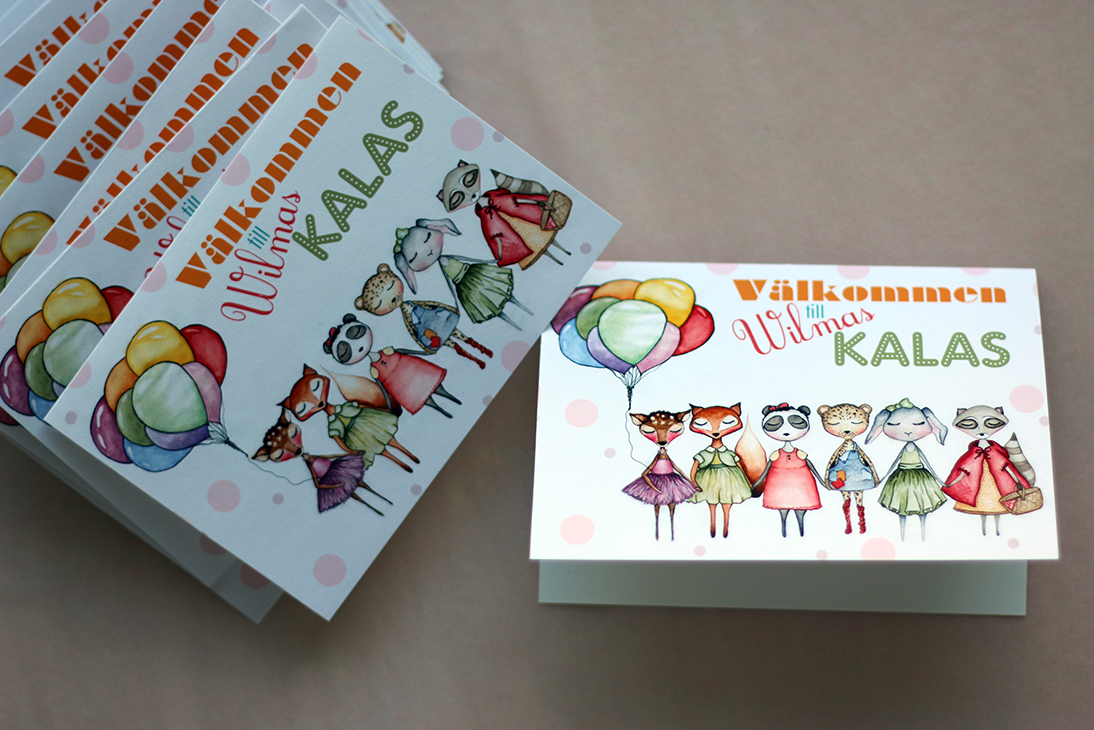 Inbjudningskort till kalas rosa - Sagas Ateljé