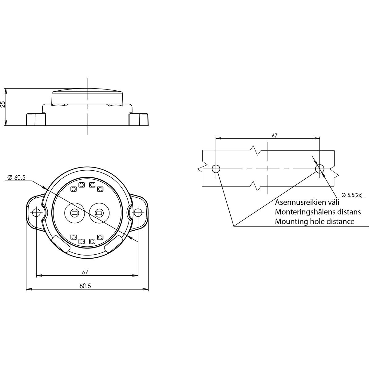 Baklykta Led Pos Broms Blinker 60Mm Skruvmontering - SVITH.SE