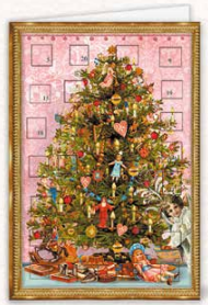 Julgran Rosa : Adventskalenderkort med kuvert - Bokvännen