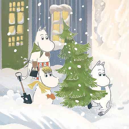 Mumin : Jul - bära hem julgranen - Kort med kuvert - Bokvännen