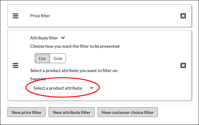 Product filters - Attribute, customer choice and price filters - Textalk Abicart