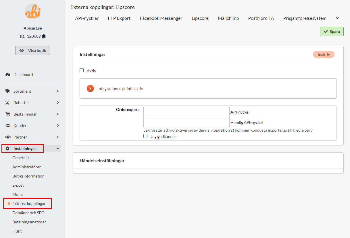 Integration to Lipscore - Abicart.com