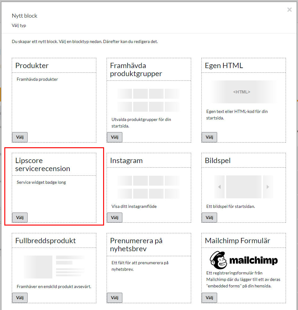 Integration till Lipscore - Abicart.se