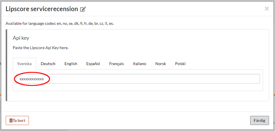 Integration till Lipscore - Abicart.se