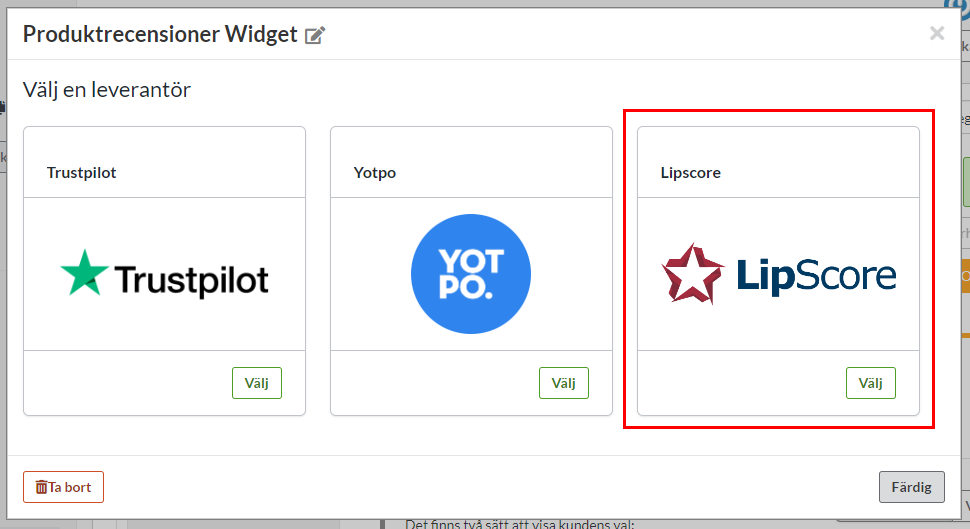 Integration till Lipscore - Abicart.se