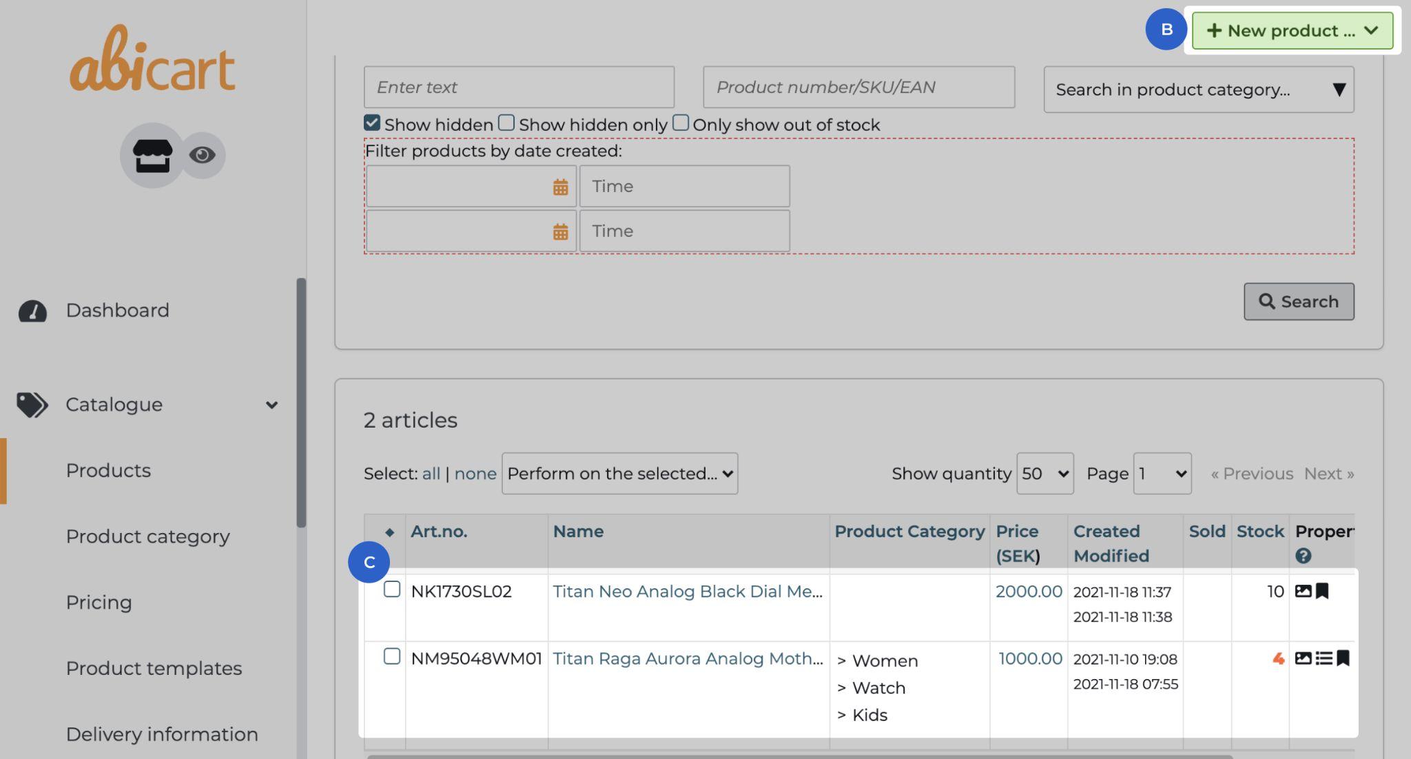 Produktgrupper - Abicart.se