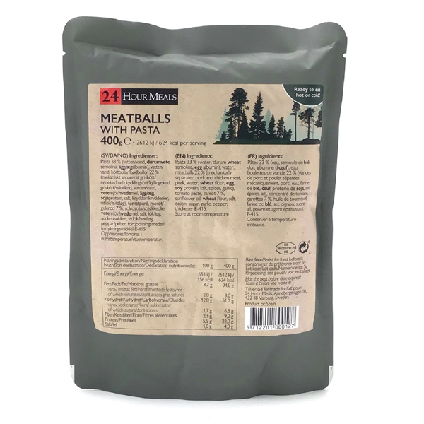 24 Hour Meals | Meatballs with pasta | MRE | 400g - The General Prepper