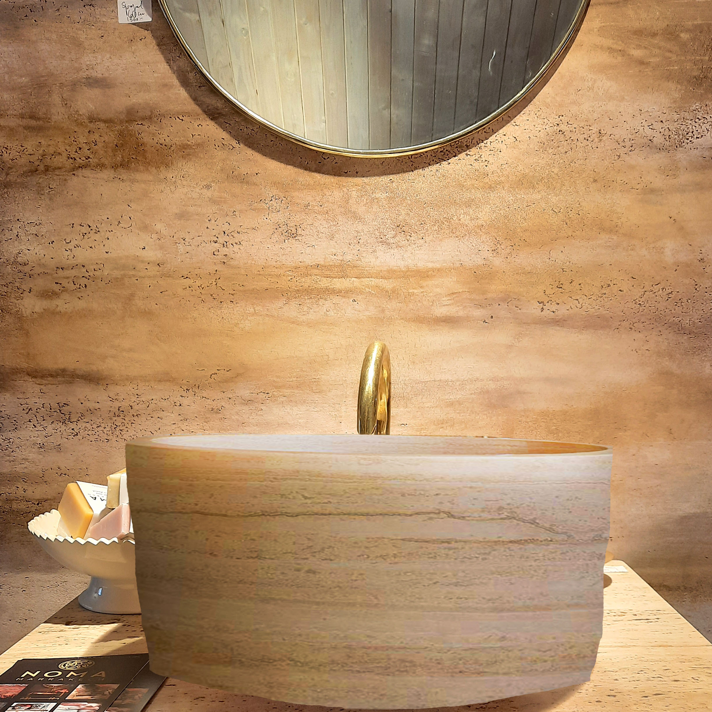 runt travertine handfat, måttbeställt. - NOMA Marrakech